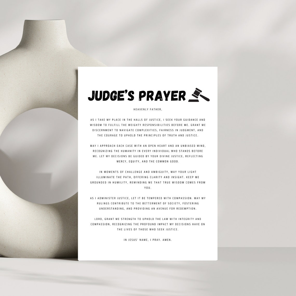 Judge Prayer Wall Art Printable Christian Judge's Office Decor Court ...