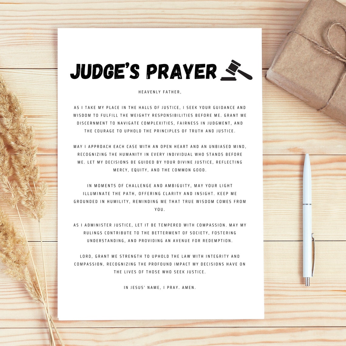 Judge Prayer Wall Art Printable Christian Judge's Office Decor Court ...
