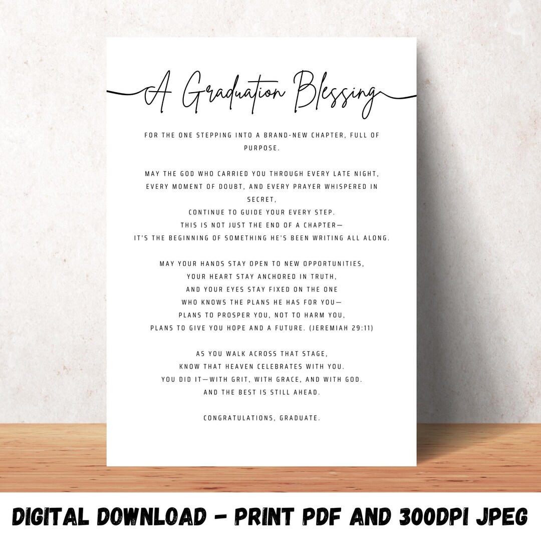 Graduation Blessing Wall Art Christian Graduation Gift Printable Prayer ...