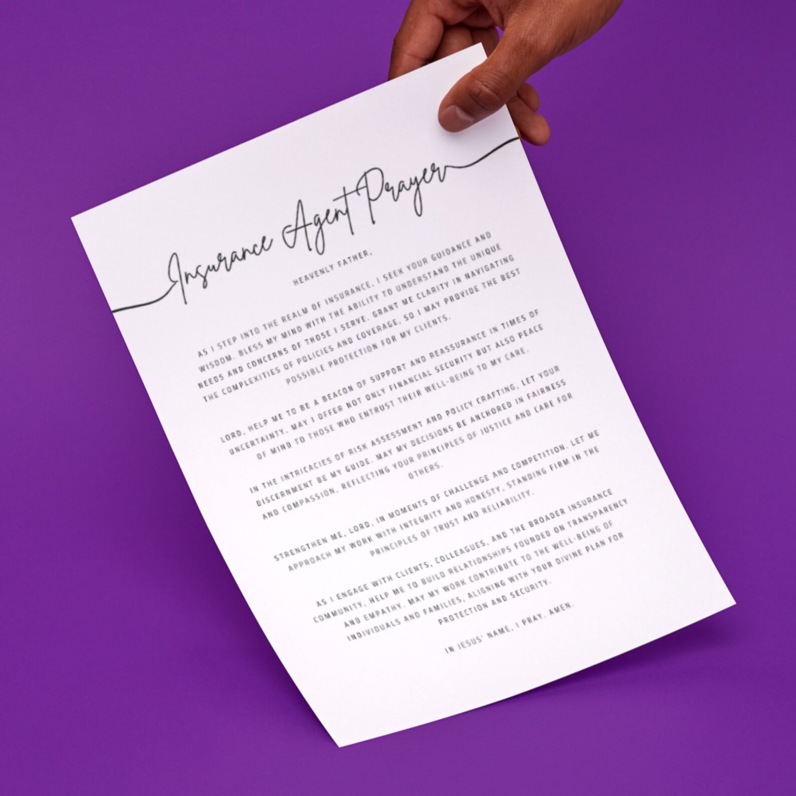 Insurance Agent's Prayer Wall Art Printable Christian Insurance Agents ...
