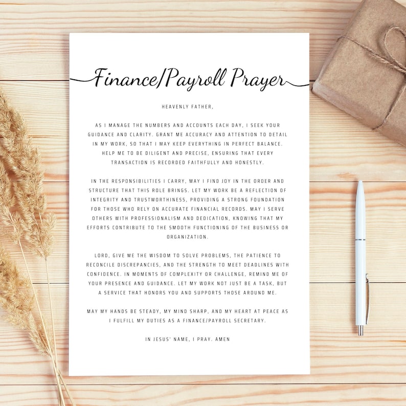 Finance/payroll Prayer Printable Wall Art Christian Poster Finance ...