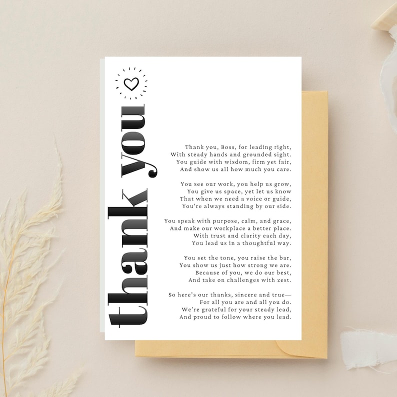 Boss Thank You Poem Card Printable Christian Greeting Card Appreciation ...