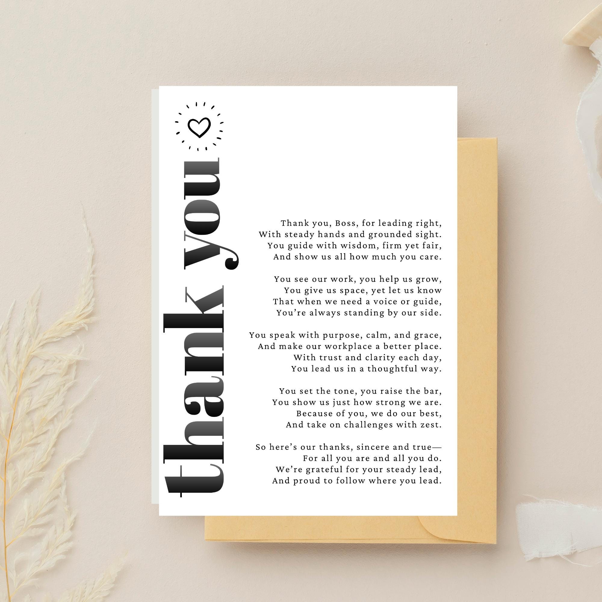 Boss Thank You Poem Card Printable Christian Greeting Card Appreciation ...