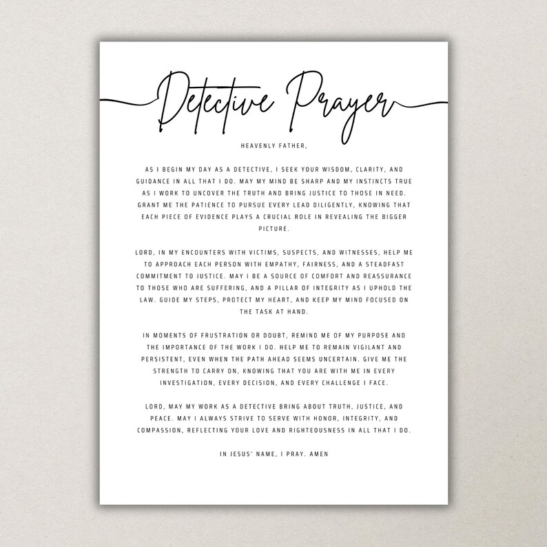 Detective Prayer Poster Printable Detective Gift Christian Wall Art ...
