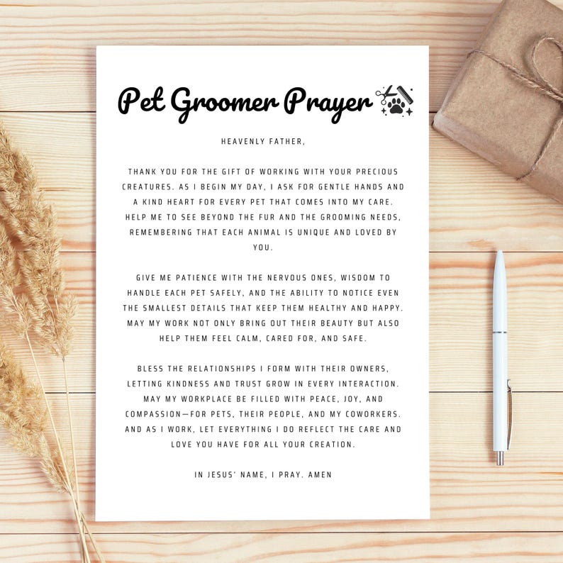 Pet Groomer Prayer Printable Wall Art Christian Gift for Grooming Salon ...