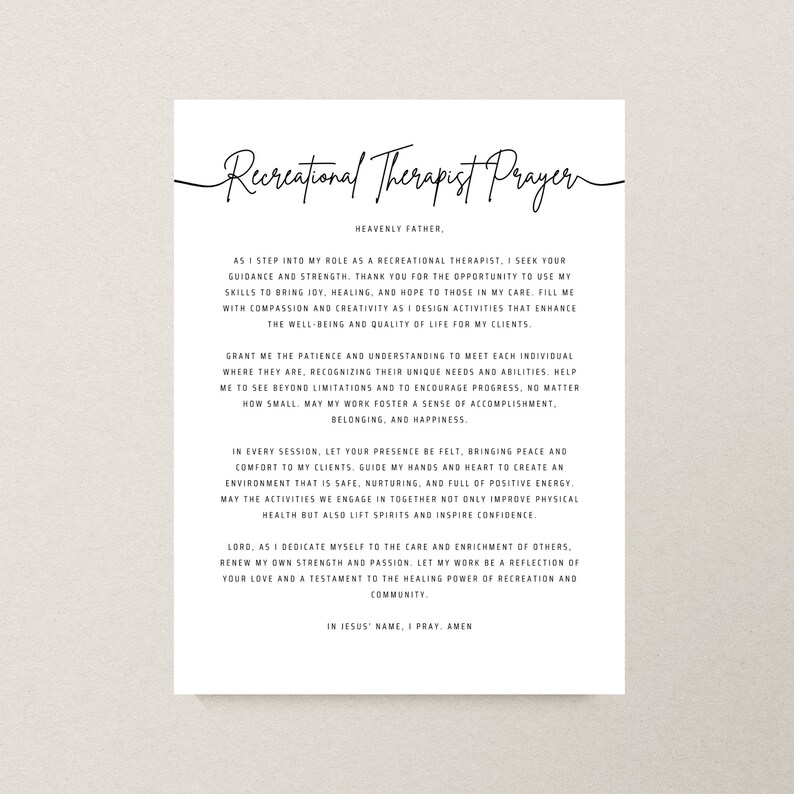 Recreational Therapist Gift Printable Recreational Therapy Prayer Wall ...