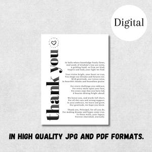 Principal Thank You Poem Printable Greeting Card Digital Download 5x7 ...