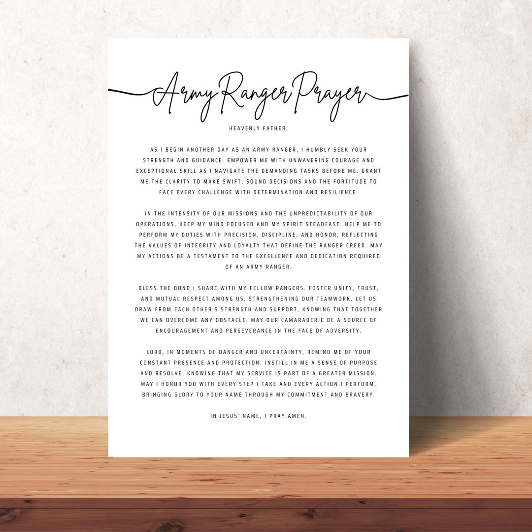 Army Ranger Prayer Printable Wall Art Military Office Decor Ranger ...