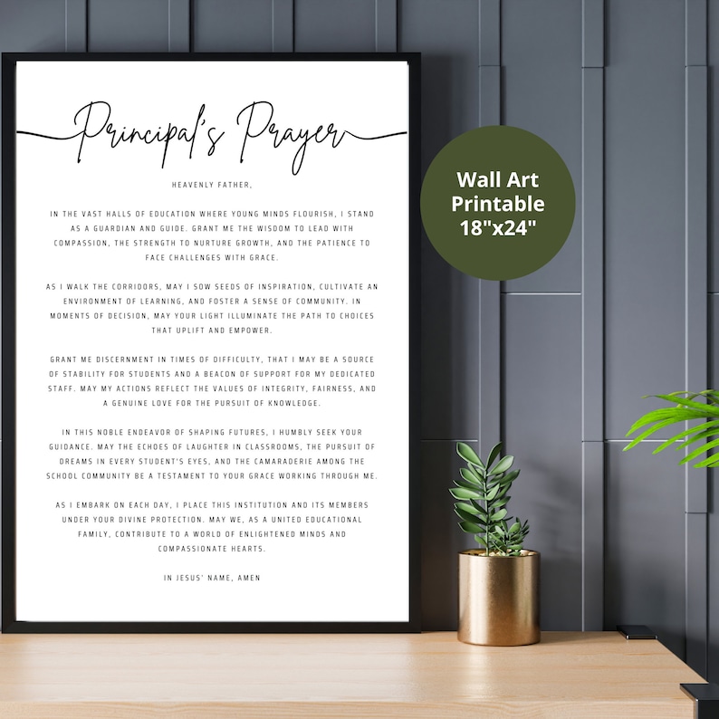 Principal Prayer Wall Art Printable Christian Principal Office Decor ...
