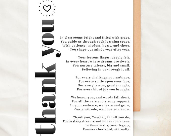 Teacher Appreciation Printable | "thank You" Poem and Flower | Teacher ...