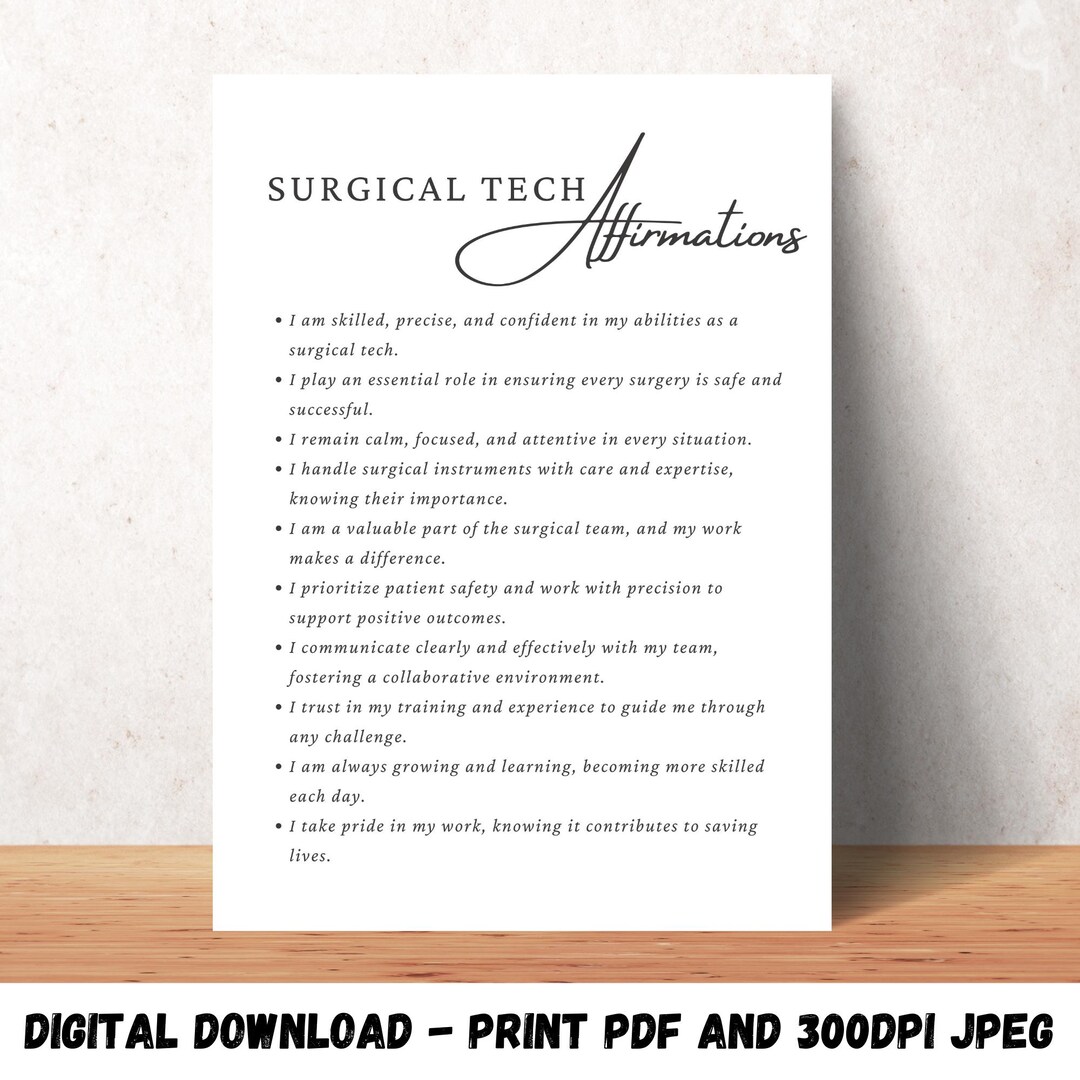 Surgical Tech Affirmations Wall Art Printable Surgical Tech Office ...