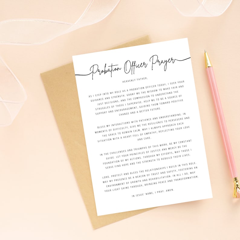 Probation Officer Prayer Wall Art Printable Christian Probation Officer ...