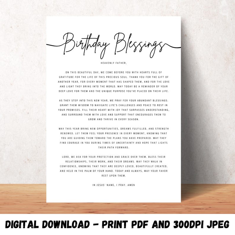 Birthday Blessings Wall Art Birthday Wall Art Prayer Birthday Gift ...