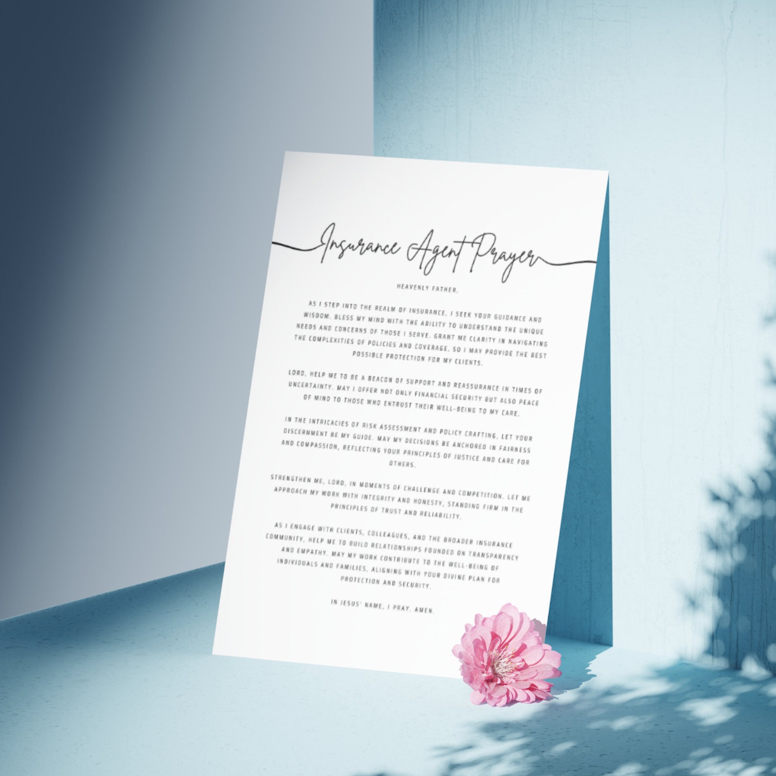 Insurance Agent's Prayer Wall Art Printable Christian Insurance Agents ...