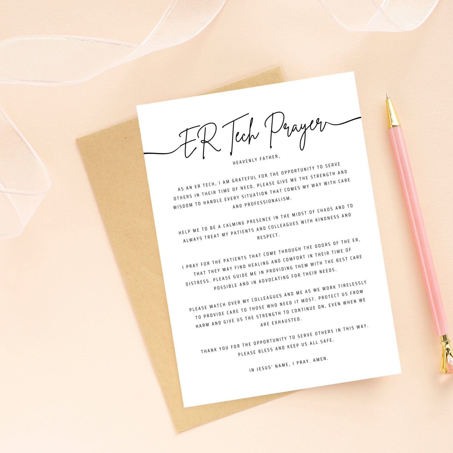 ER Tech Prayer Wall Art Printable Emergency Room Technician Office ...