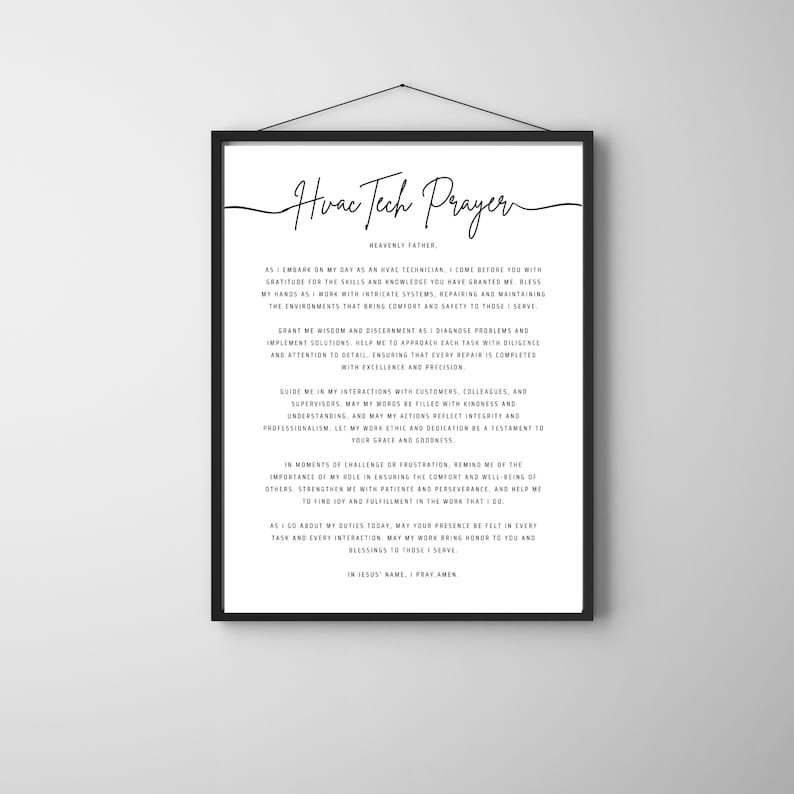 HVAC Tech Prayer Printable Wall Art Hvac Office Decor Christian Poster ...