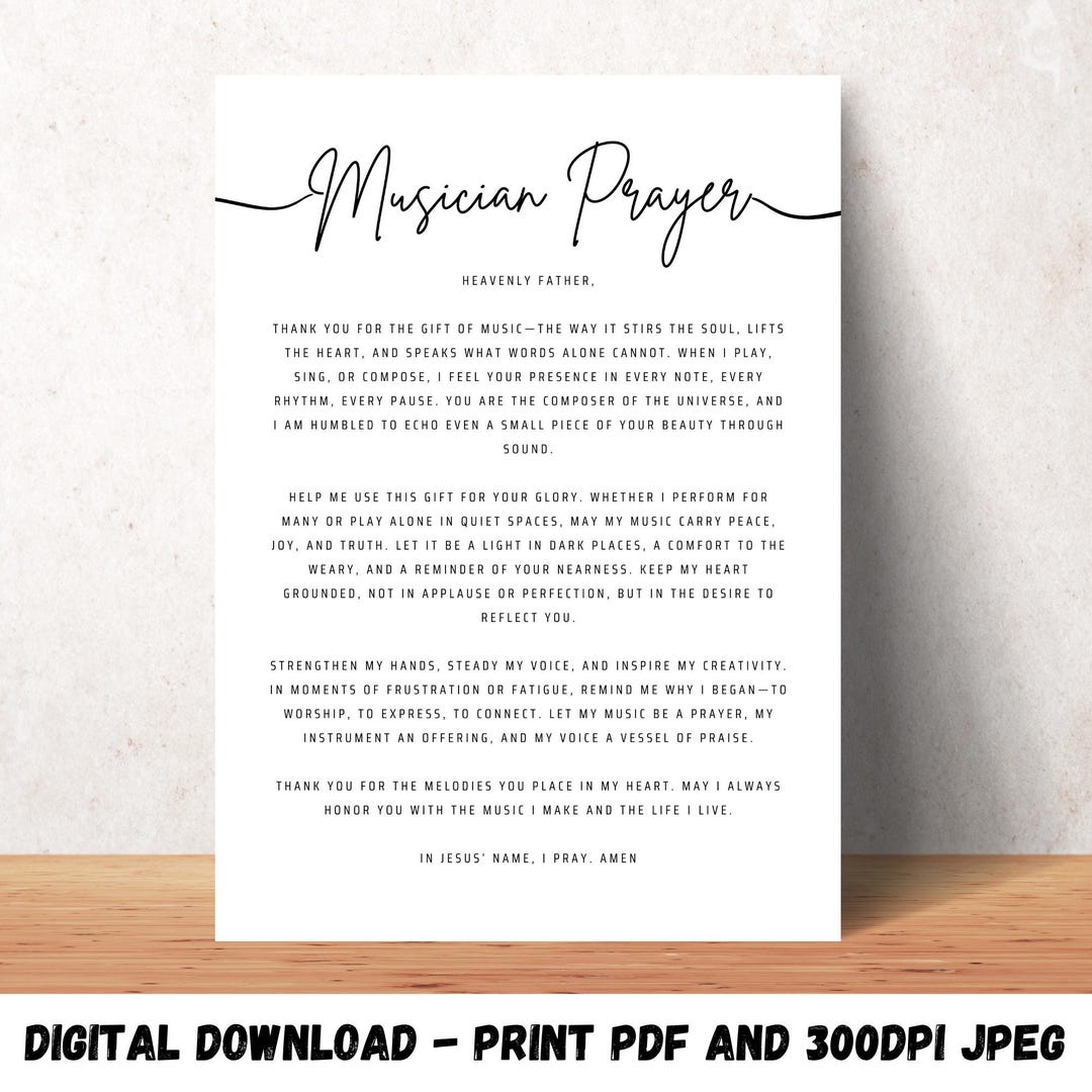 Musician Prayer Printable Wall Art Christian Gift for Worship Leader ...