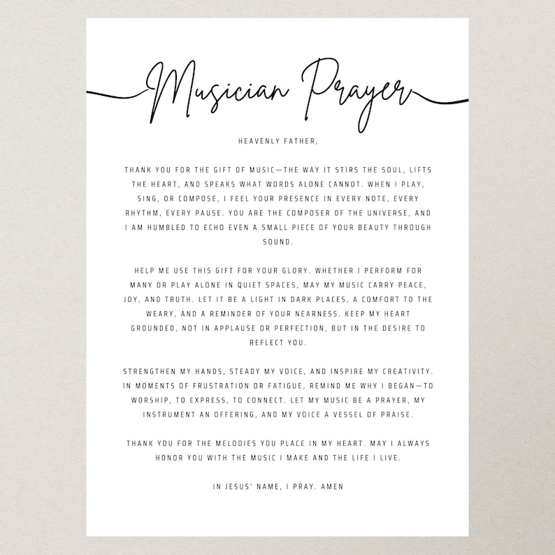Musician Prayer Printable Wall Art Christian Gift for Worship Leader ...