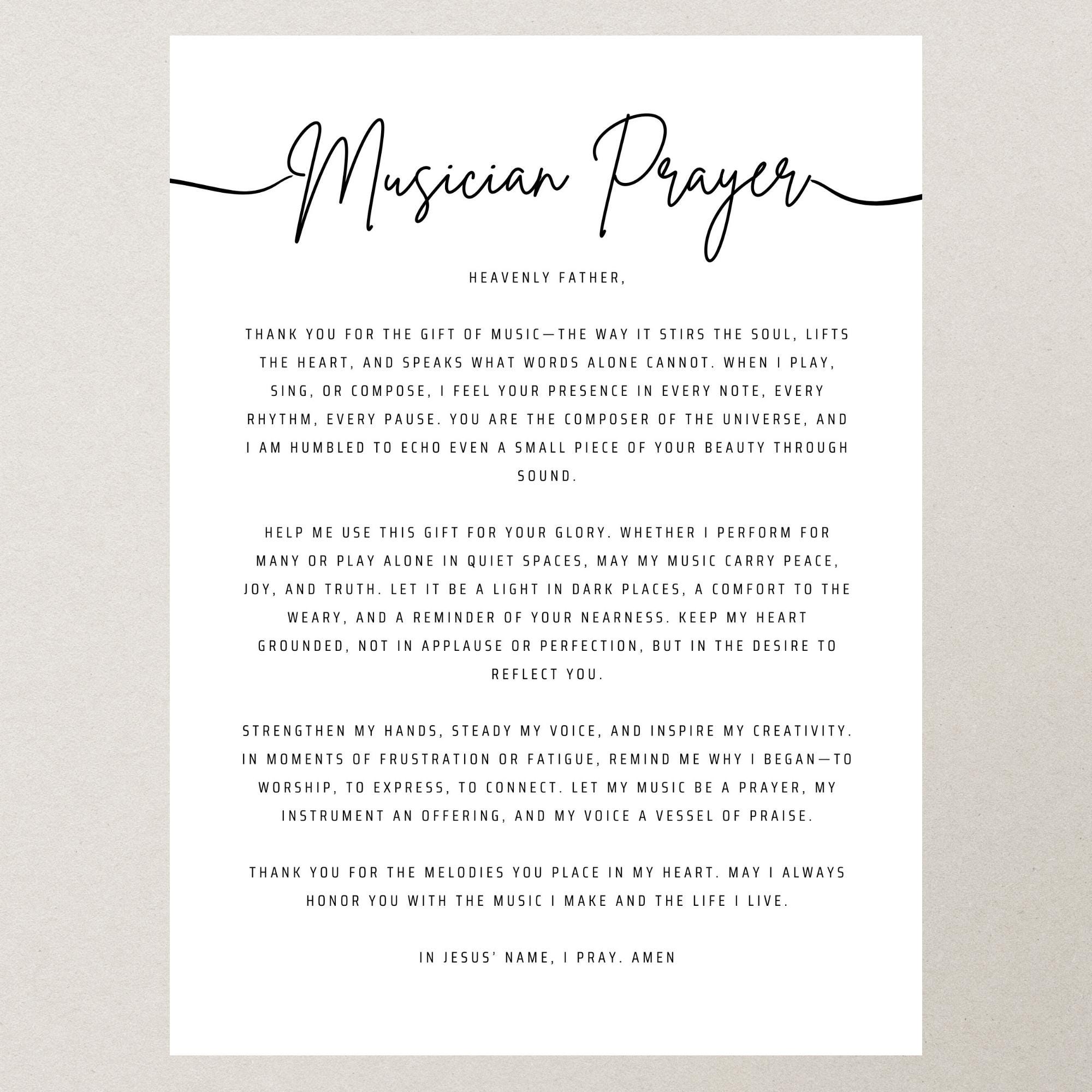 Musician Prayer Printable Wall Art Christian Gift for Worship Leader ...