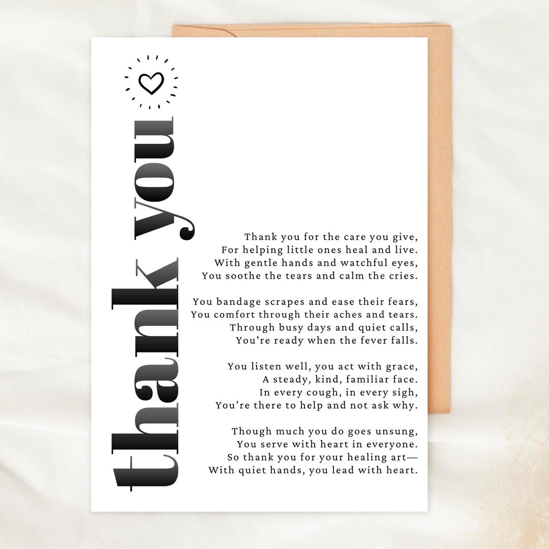 School Nurse Thank You Card Printable Appreciation Note for Nurse Gift ...