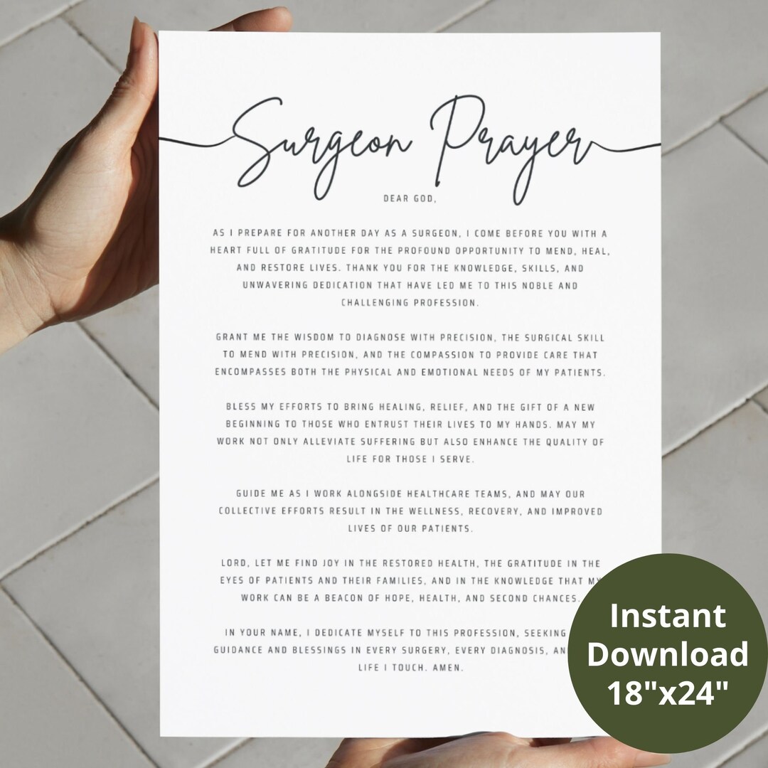 Surgeon Printable Prayer Wall Art Christian Doctors Office Decor ...