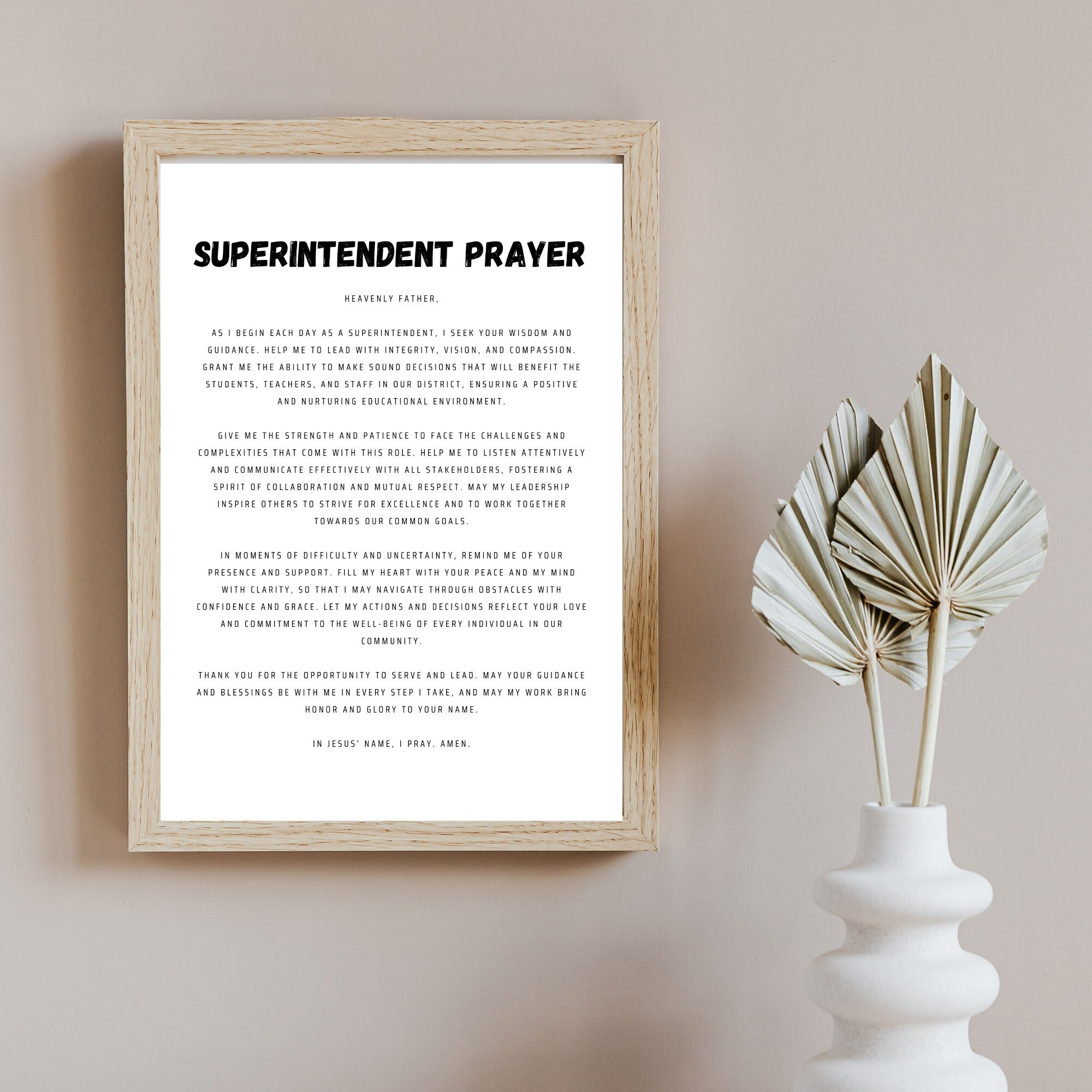 Superintendent Prayer Wall Art Printable Christian School Office Decor ...