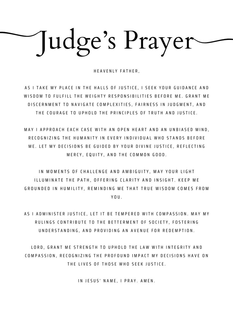 Judge's Prayer Wall Art Printable Christian Judge's Office Decor Court ...