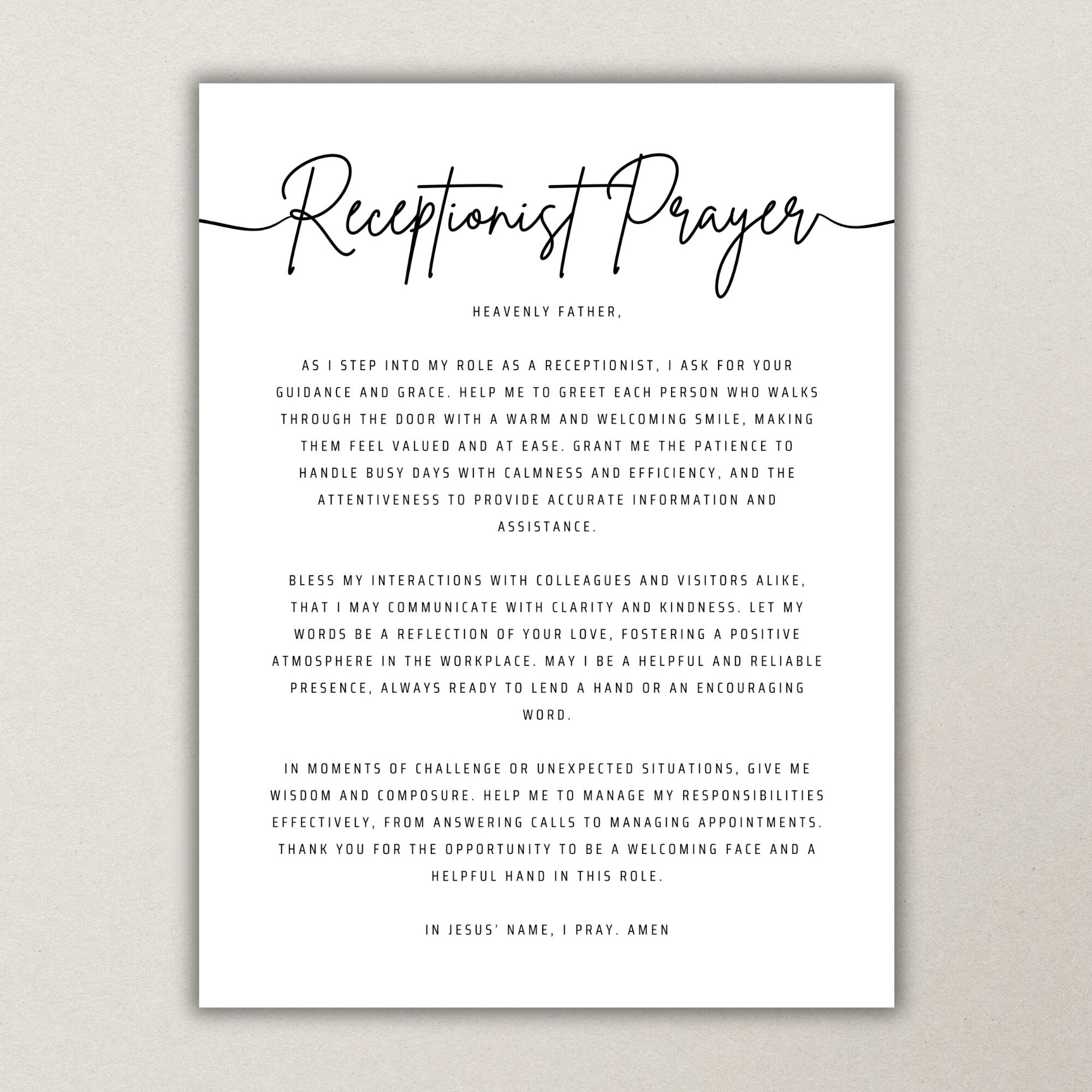 Receptionist Prayer Wall Art Printable Christian Office Decor Digital ...