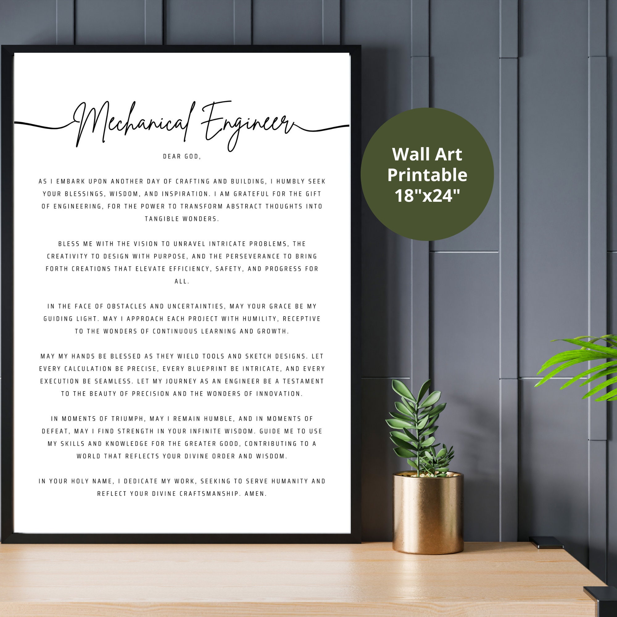 Mechanical Engineer Prayer Poster Printable Wall Art Office Decor ...