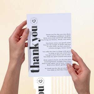 Hairdresser Thank You Card Printable Poem Gift for Hair Stylist Salon ...
