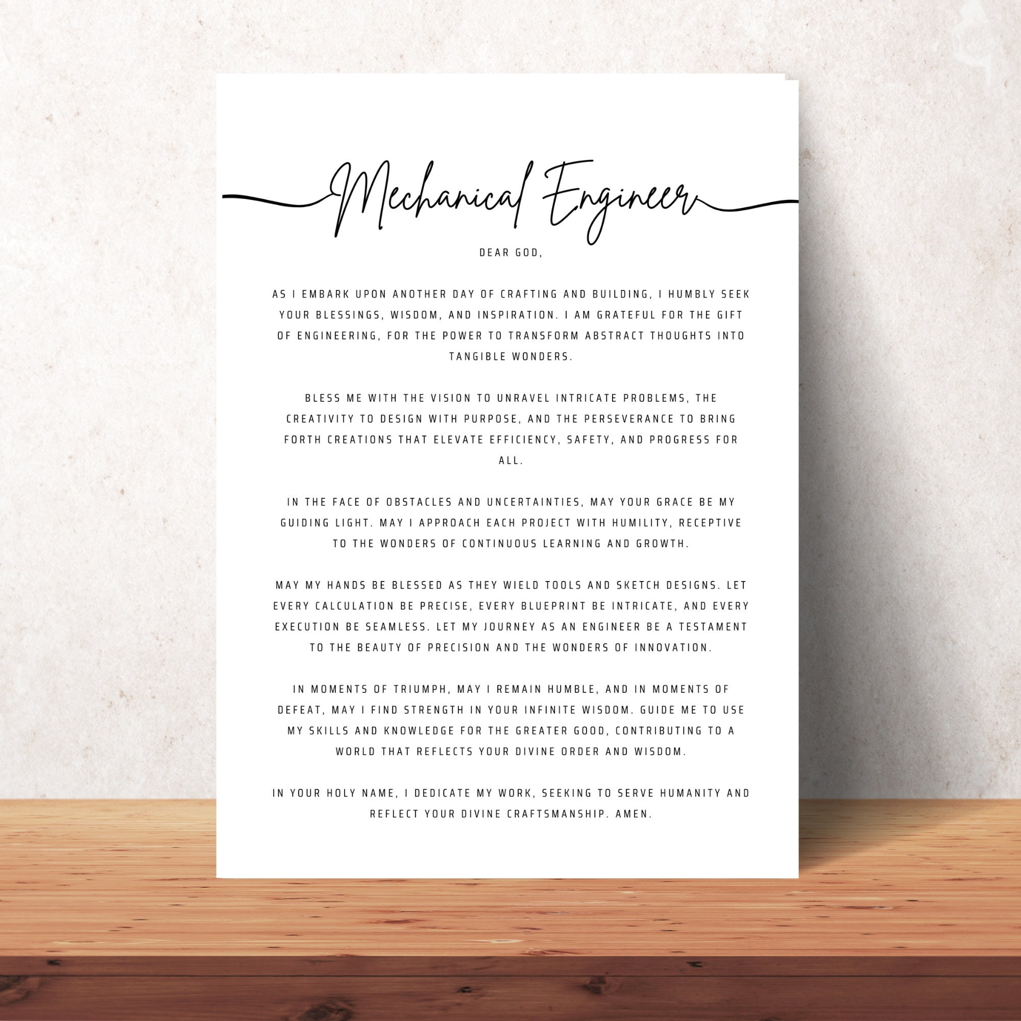 Mechanical Engineer Prayer Poster Printable Wall Art Office Decor ...