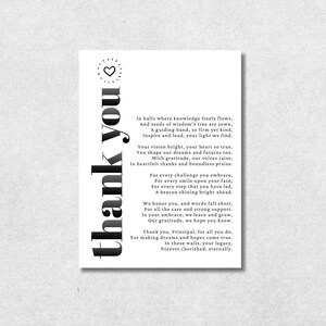 Principal Thank You Poem Printable Greeting Card Digital Download 5x7 ...