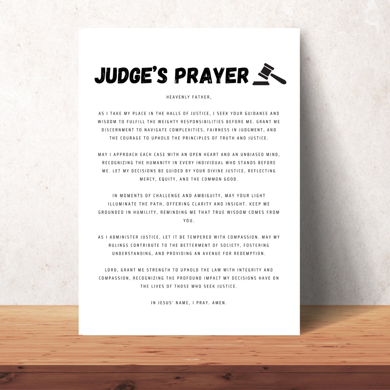 Judge Prayer Wall Art Printable Christian Judge's Office Decor Court ...