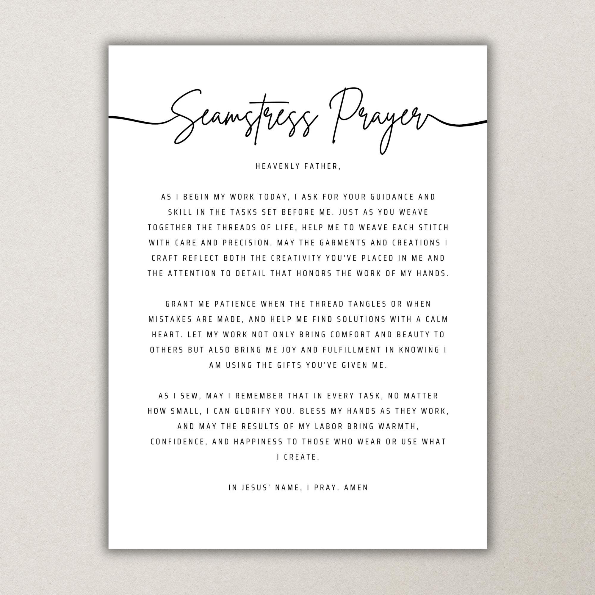 Seamstress Prayer Wall Art Printable Christian Seamstress Poster Sewing ...