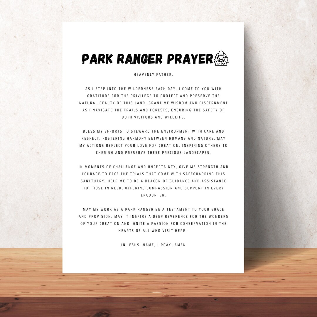 Park Ranger Prayer Printable Wall Art Christian Park Ranger Office ...