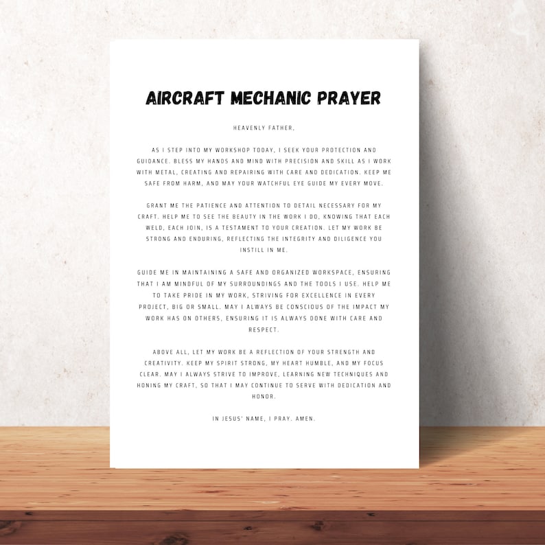 Aircraft Mechanic Prayer Printable Wall Art Personalized Aviation ...
