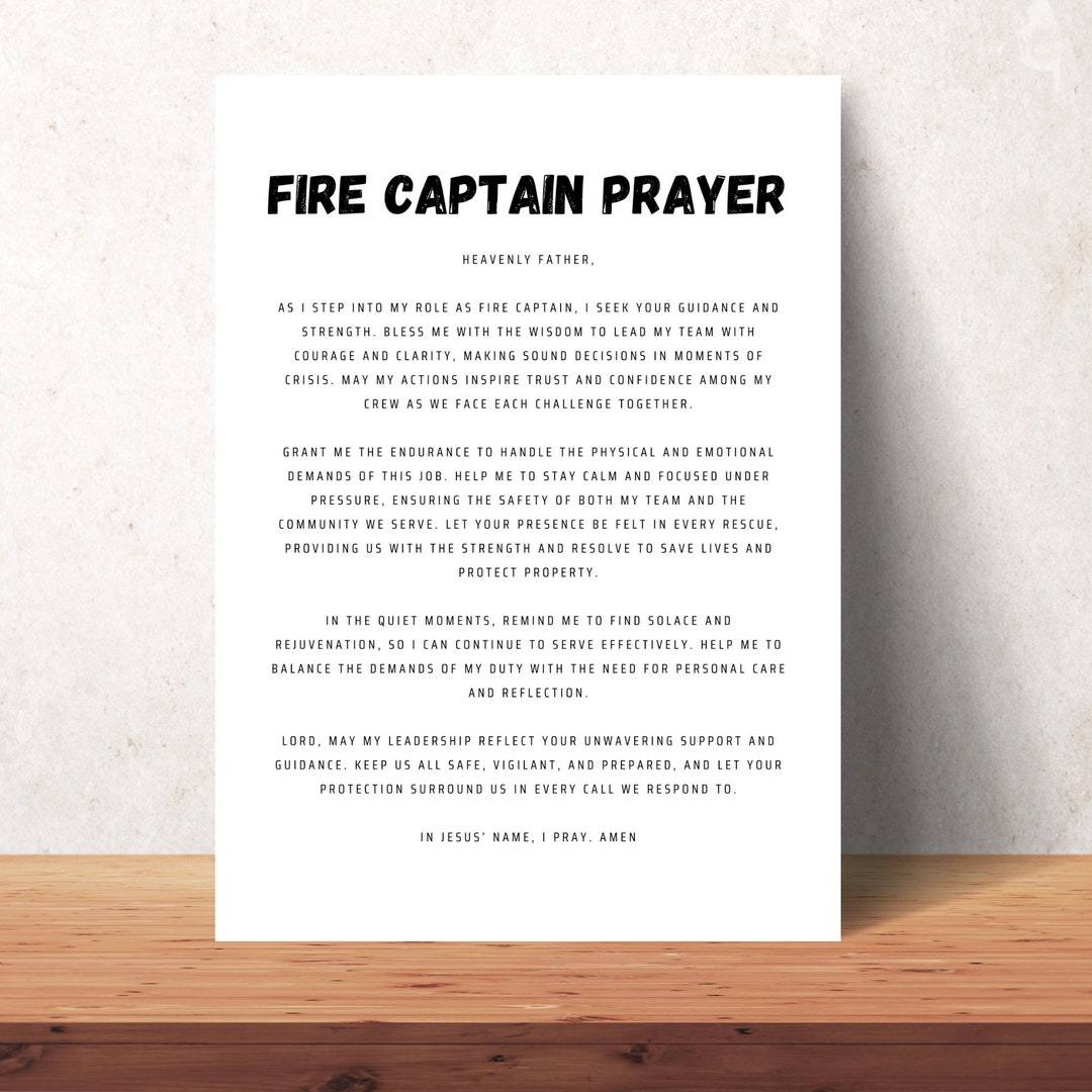 Fire Captain Prayer Wall Art Printable Christian Fire Captain Office ...