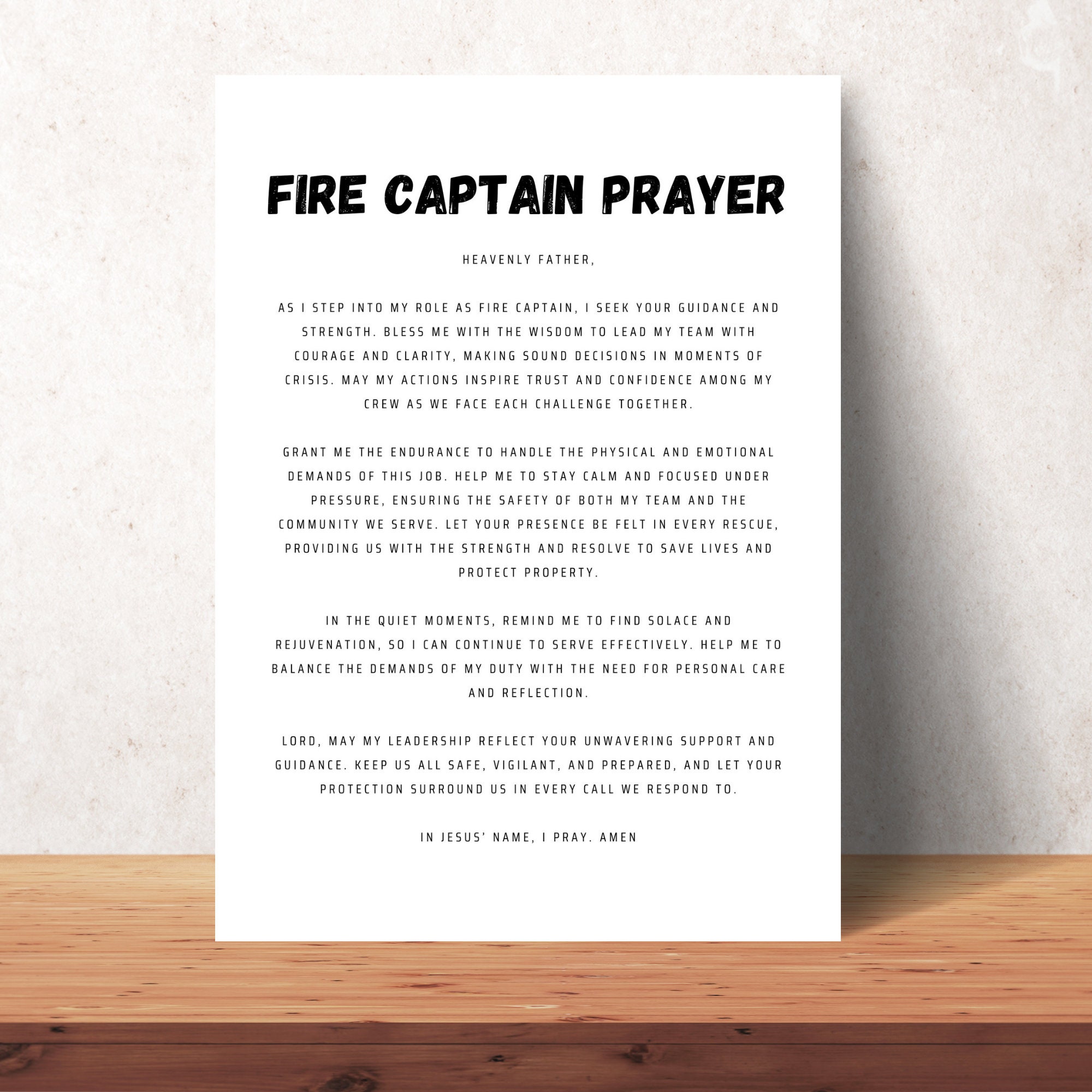 Fire Captain Prayer Wall Art Printable Christian Fire Captain Office ...