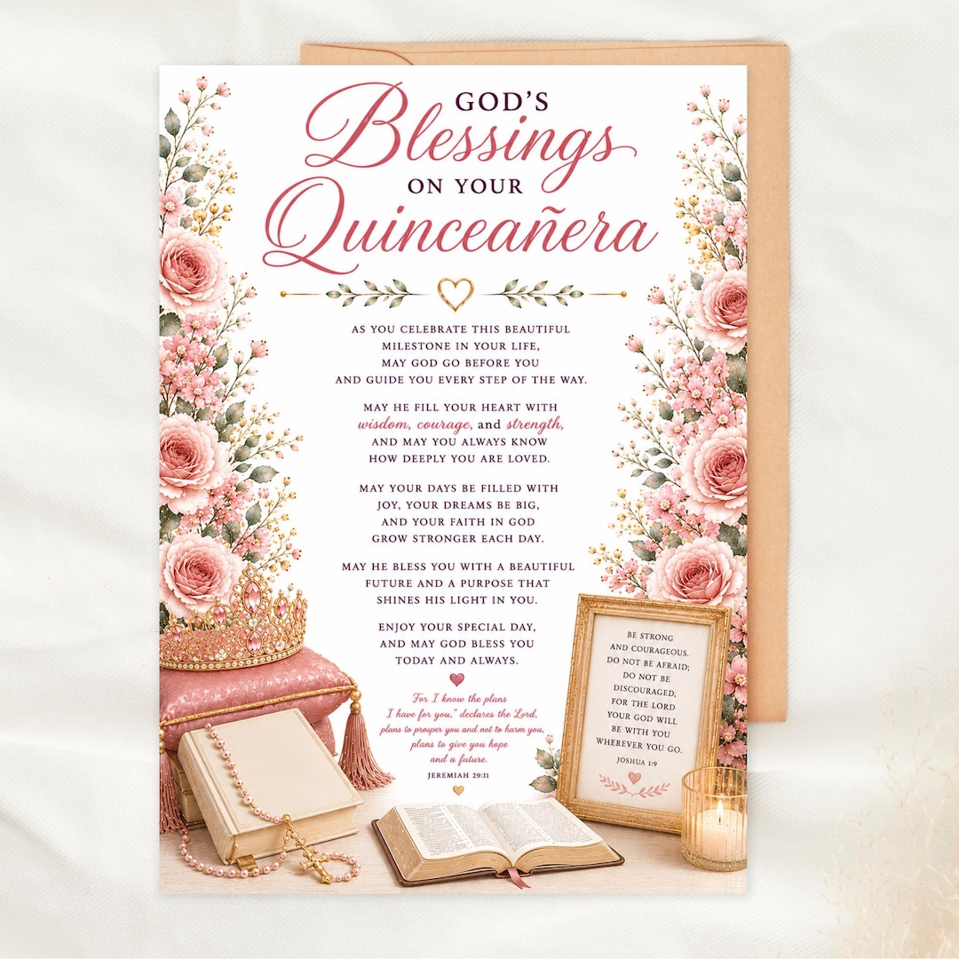 Quinceanera Card Printable Christian Quinceanera Blessing Card ...