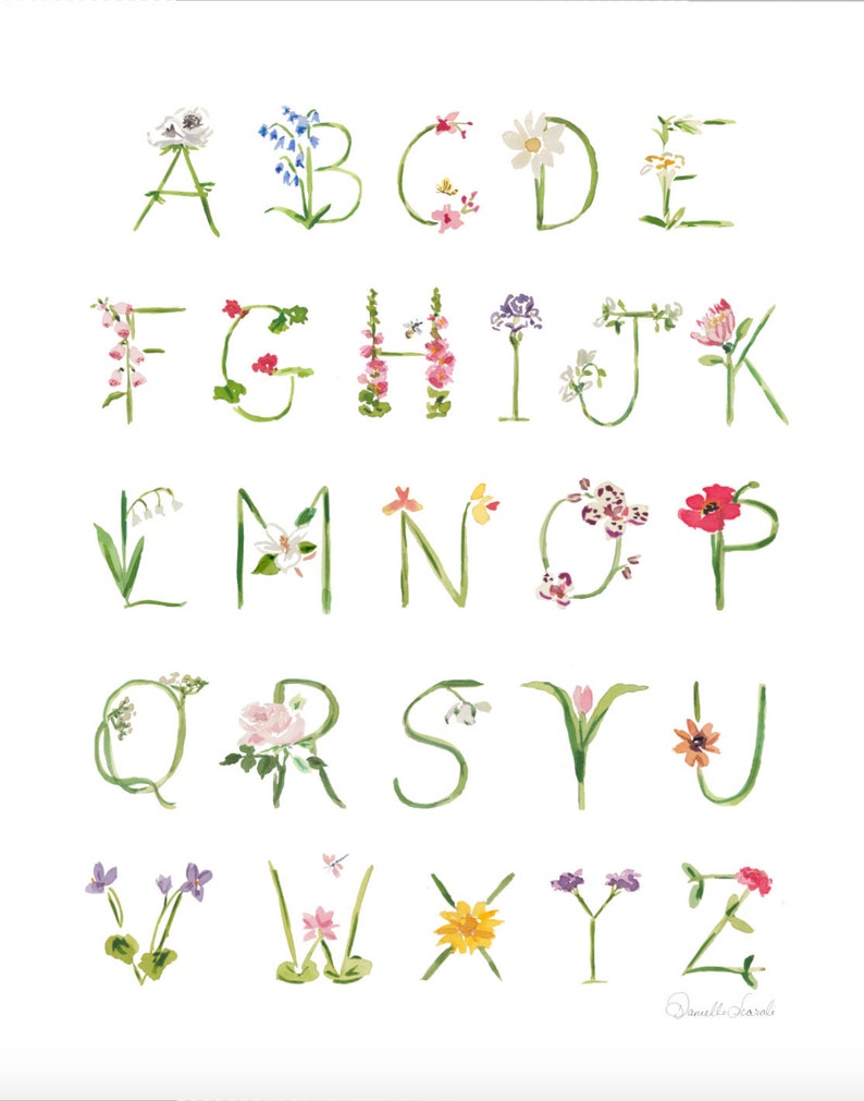 Floral Alphabet Print 11x14 Portrait Orientation | Etsy
