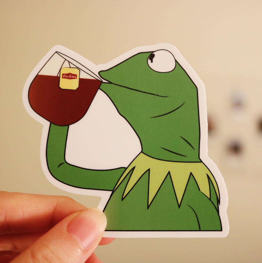 Kermit Sipping "tea" Sticker - Decal for Laptop, Water Bottle ...