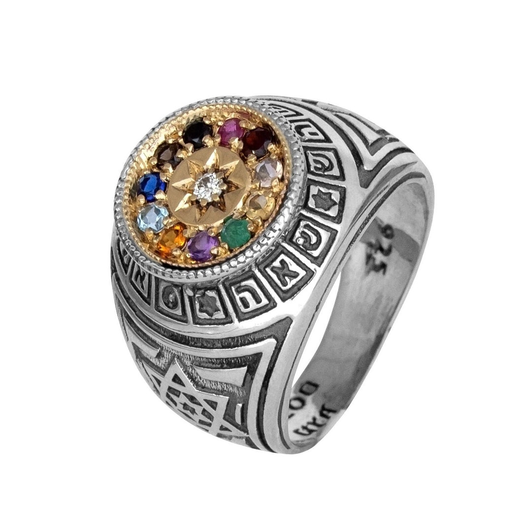 Large Signet Ring Kabbalah Colorful Stones Jewelry Jewish Ring Men Ring ...