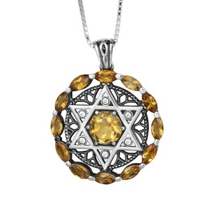 Kabbalah Pendant Star of David Citrine Gemstones W/crystals CZ Sterling ...