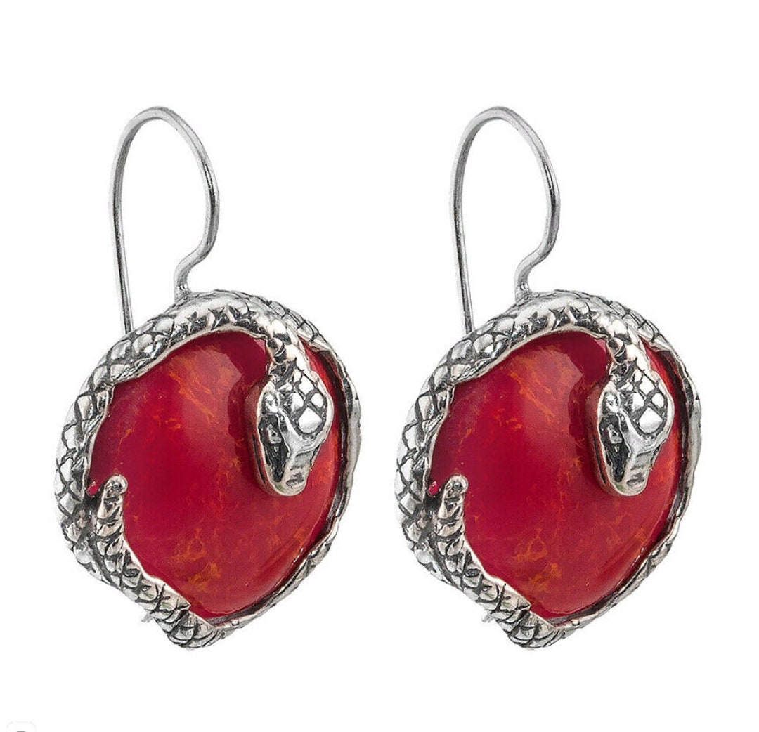Snake Jewelry Set Coral Silver Earrings Gift for Woman Who Has ...