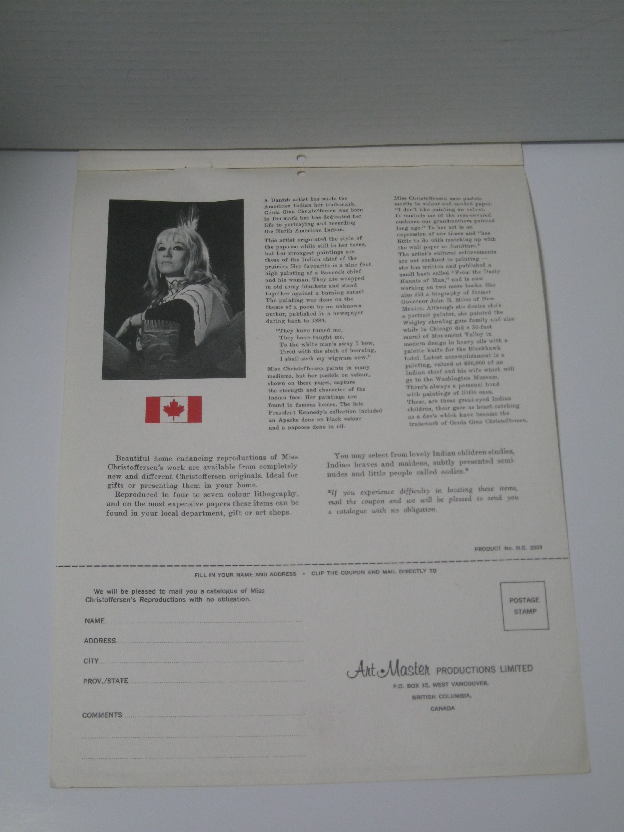 Vintage 1972 Native/first Nations Calendar by Gerda Gina Christoffersen ...