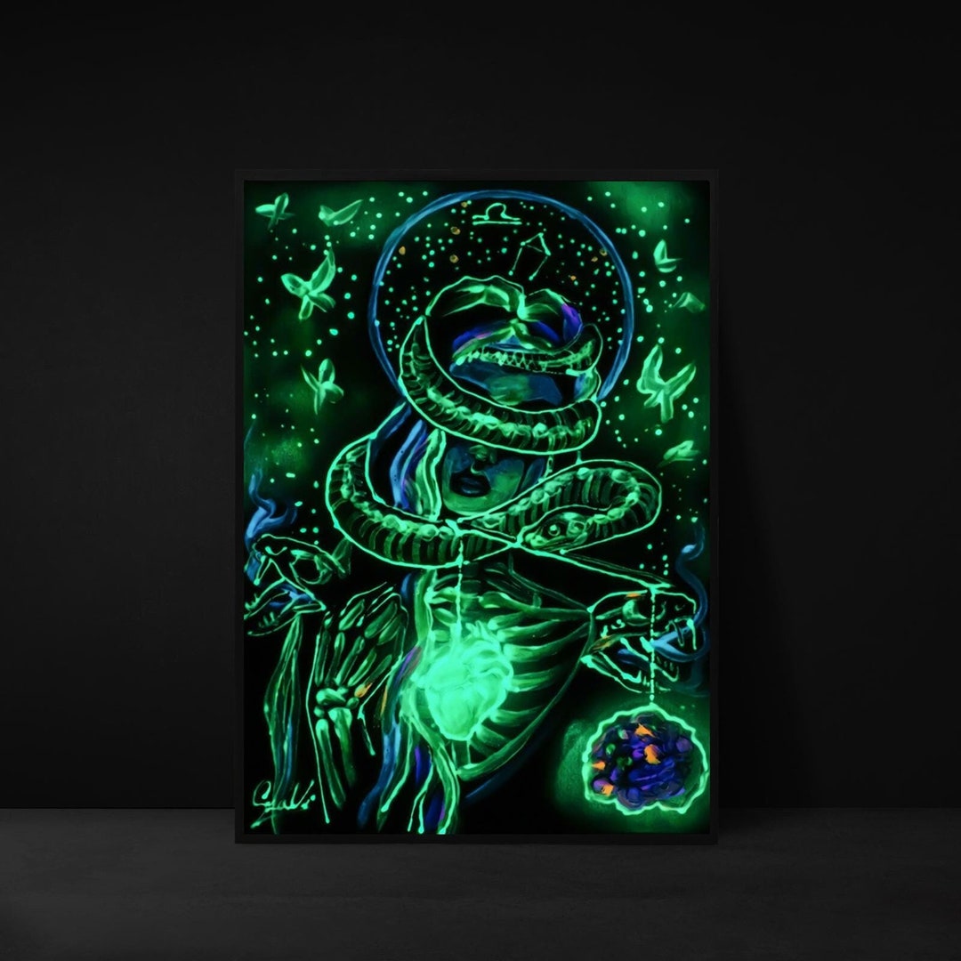 Libra, Print, Glow in the Dark Art, Zodiac Sign, Libra, Glow in the ...