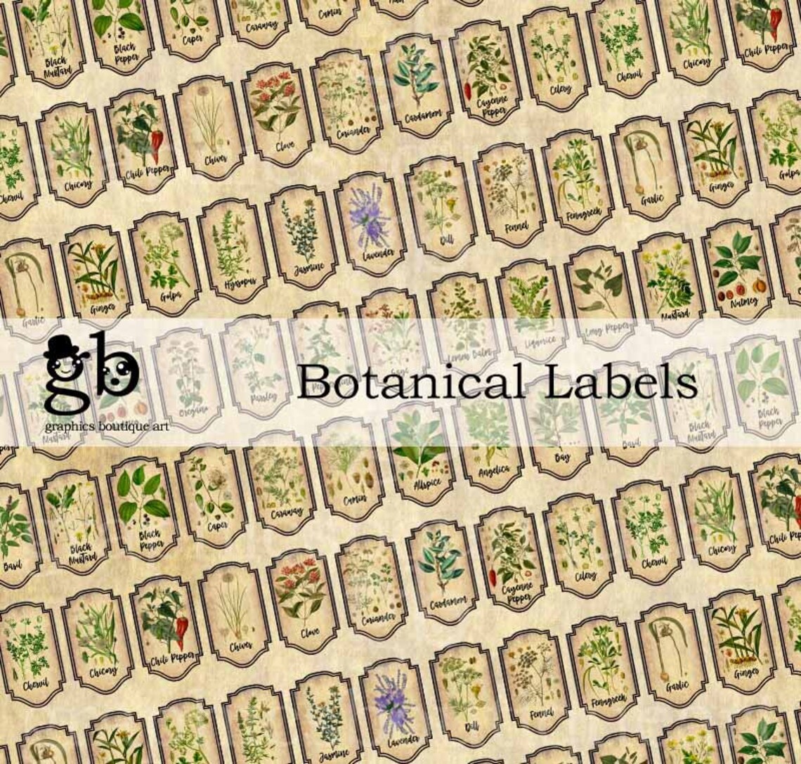 Botanical Labels, Flower & Herb Labels, Digital Labels 22-12 - Etsy