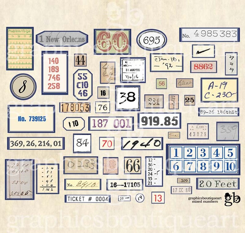 Random Number Digital Labels, Printable Labels for Scrapbooking LAB22 ...