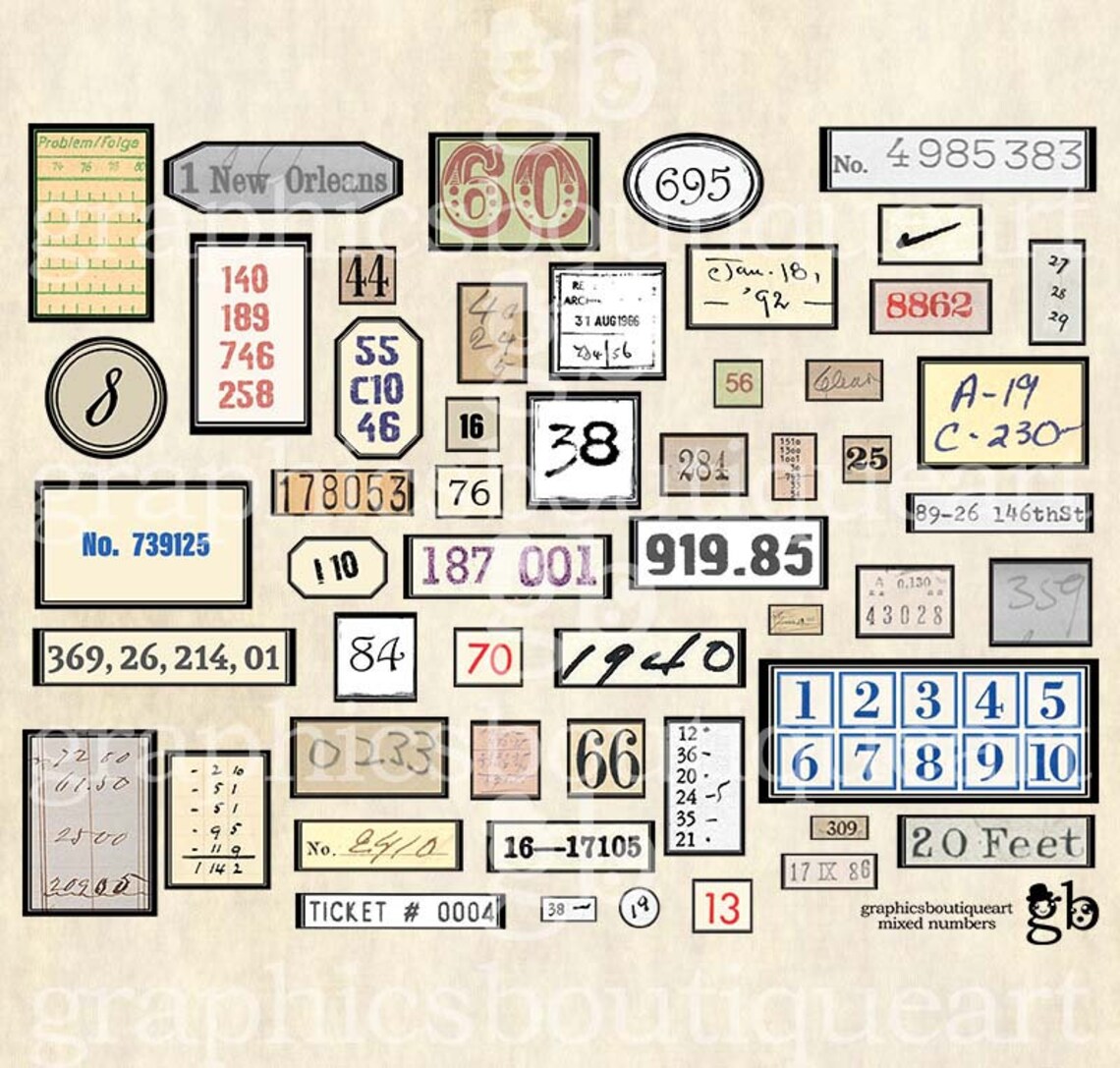 Random Number Digital Labels, Printable Labels for Scrapbooking LAB22 ...