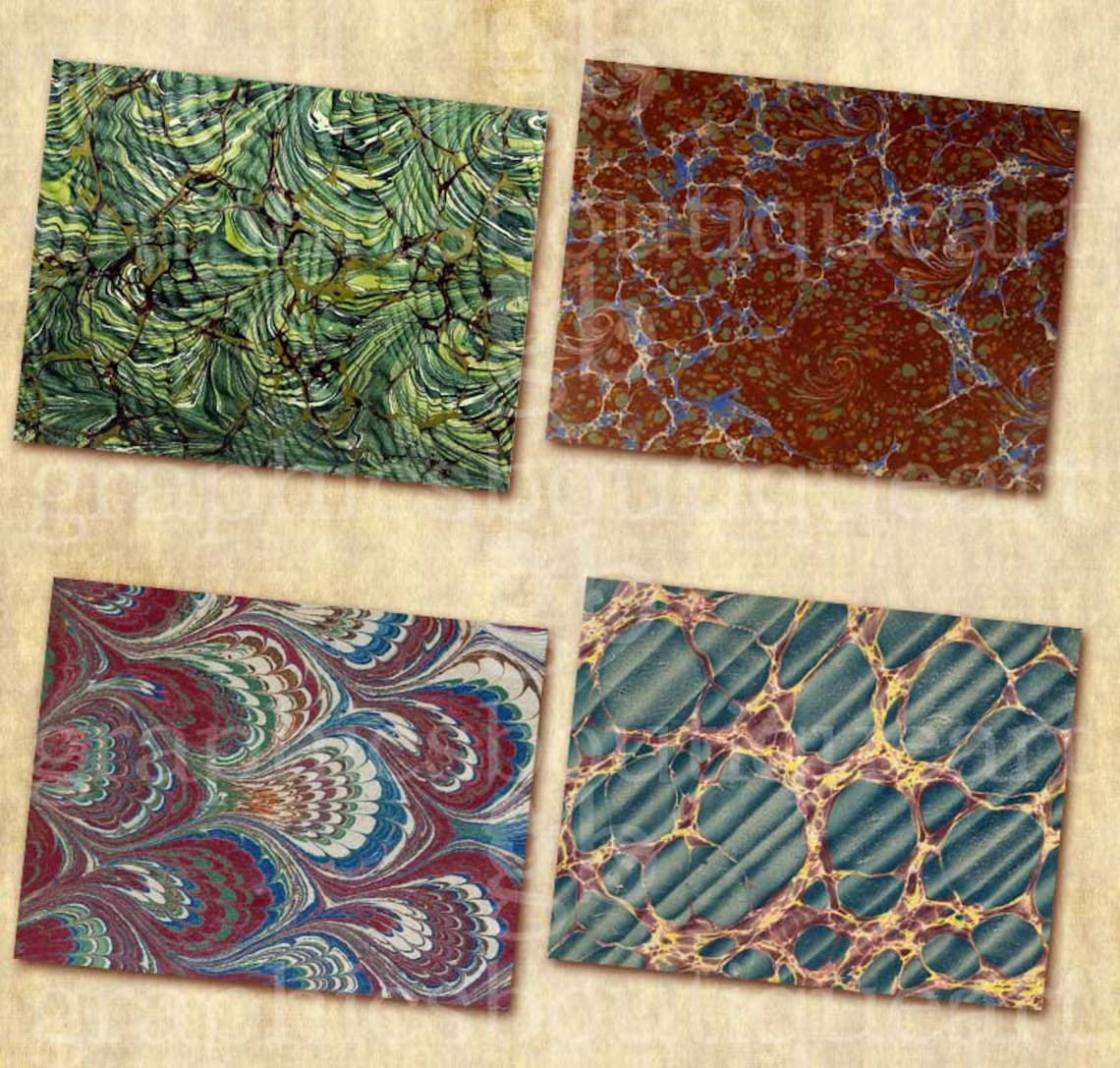 Marbled End Papers Junk Journal Backgrounds Vintage Endpapers | Etsy